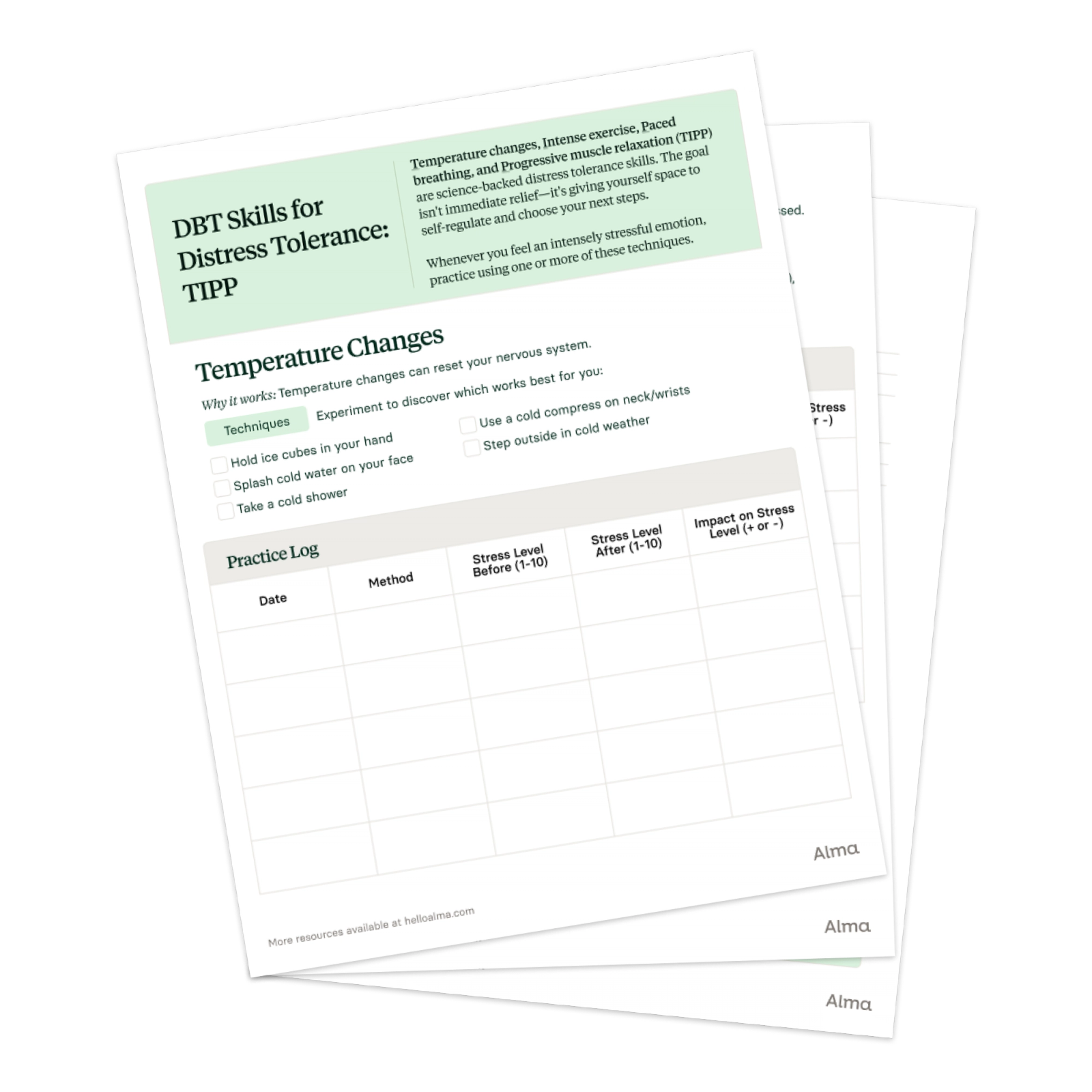DBT Skills for Distress Tolerance: TIPP Worksheet — Alma