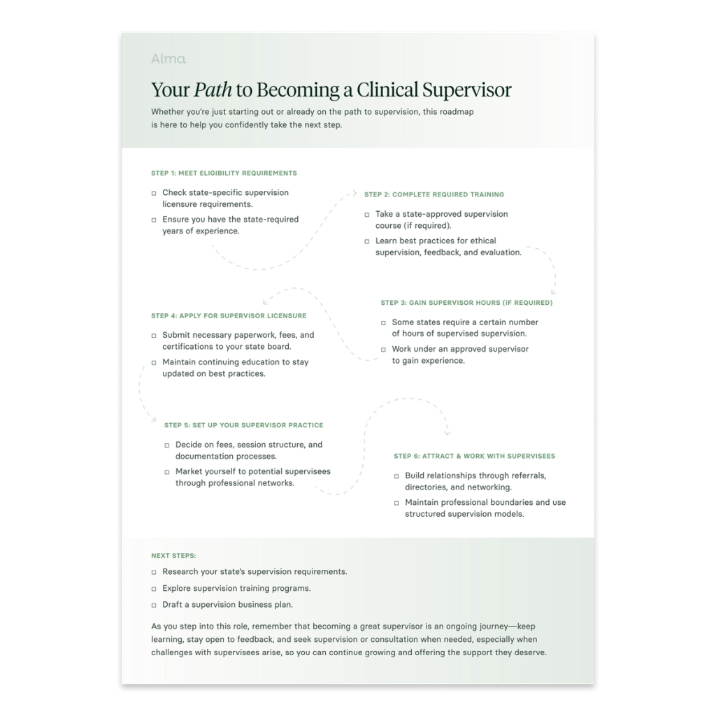 Mental Health Clinician-to-Supervisor Visual Roadmap — Alma