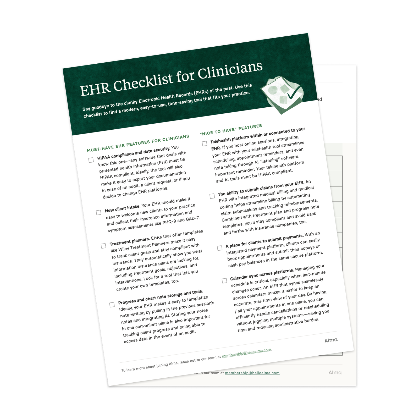 EHR Checklist: Find the Best Fit for Your Therapy Practice — Alma