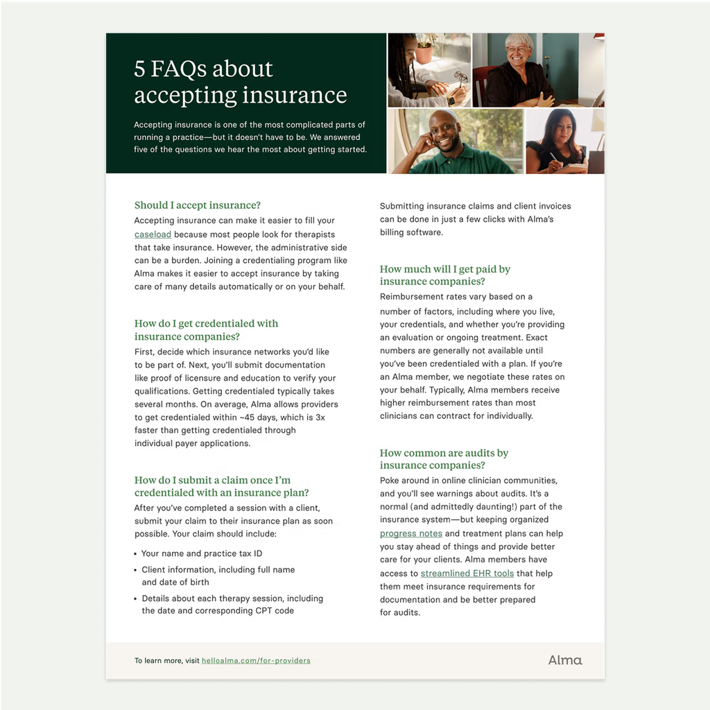 Insurance Program for Therapists — Alma