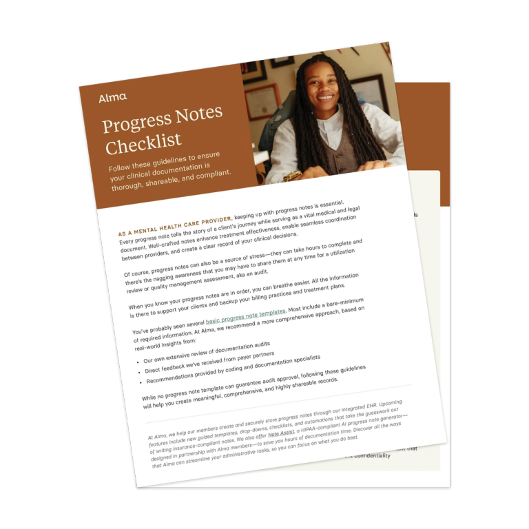 Compliant Mental Health Progress Notes Cheatsheet — Alma