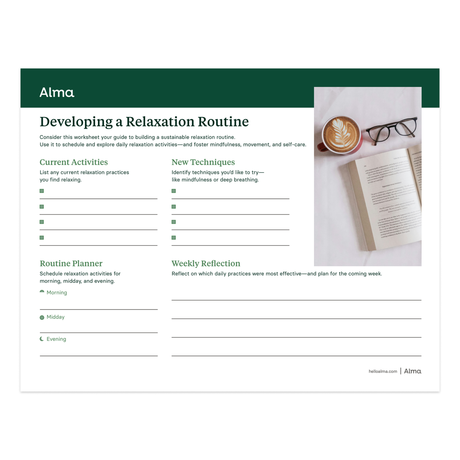 Relaxation Routine Worksheet for Stress Relief — Alma