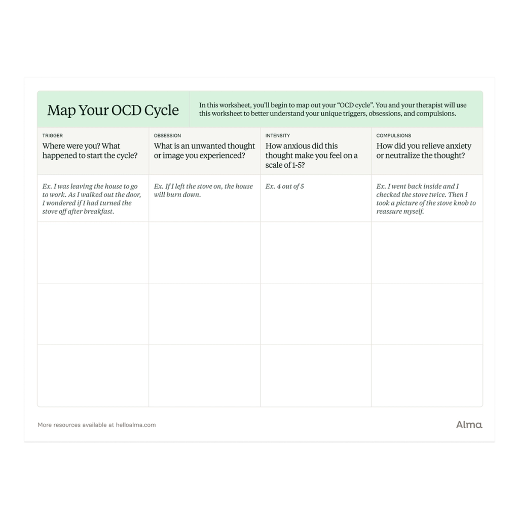 Challenge Intrusive Thoughts: OCD Worksheet — Alma