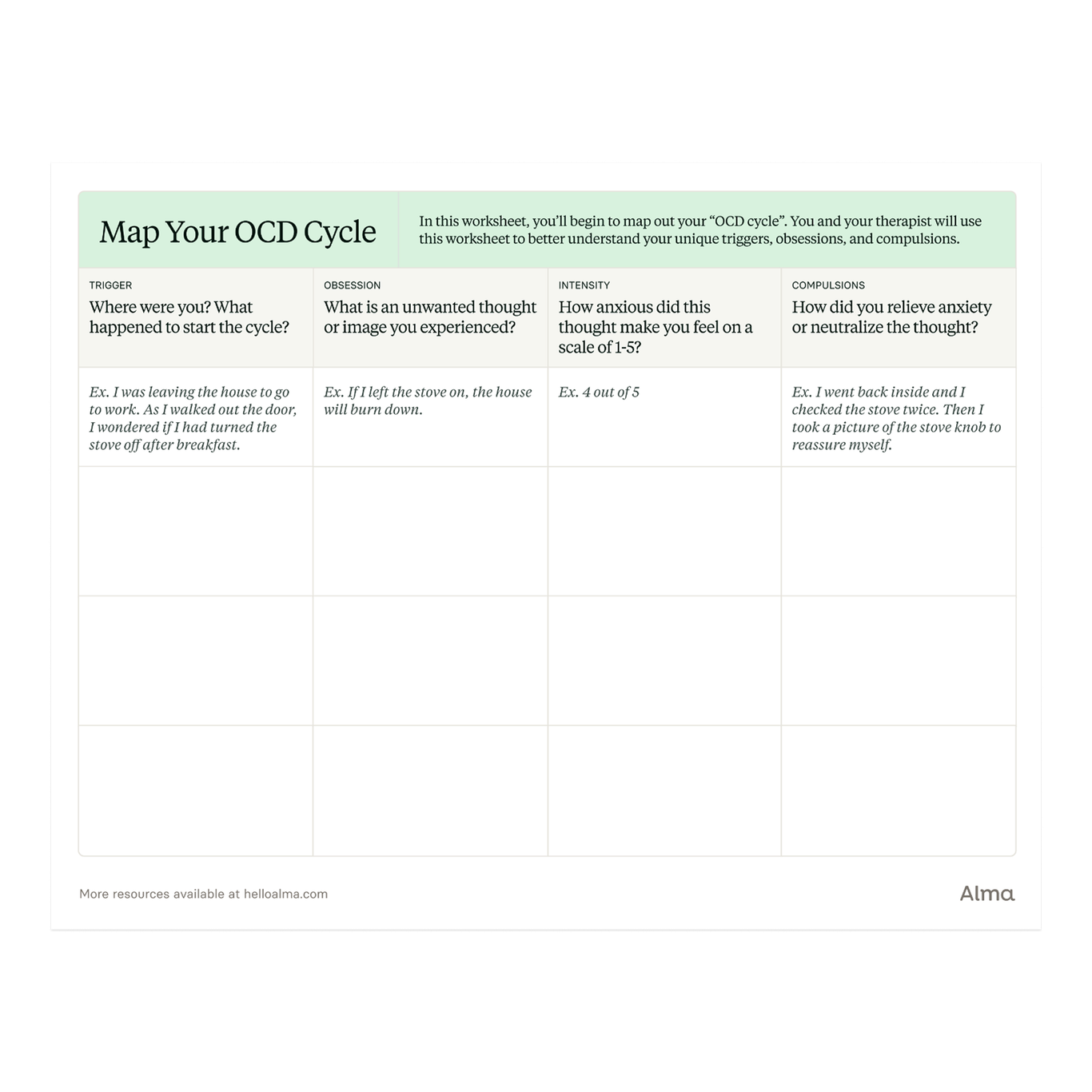 Map Your Cycle: Recognizing OCD Patterns Worksheet — Alma