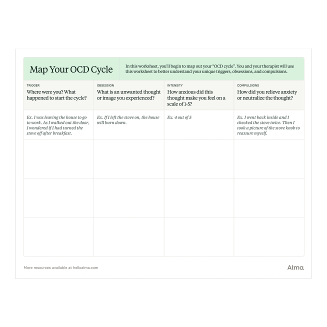 Map Your Cycle: Recognizing OCD Patterns Worksheet — Alma