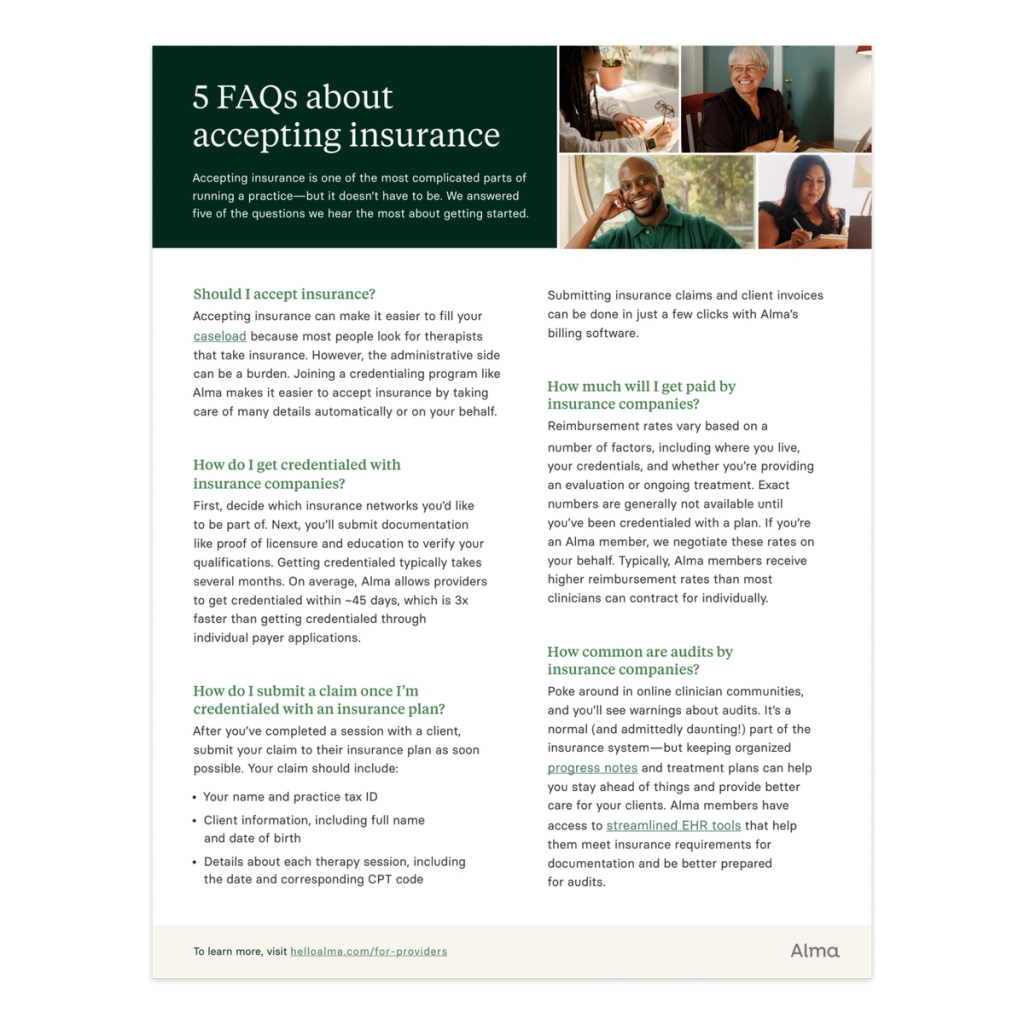 5 Accepting Insurance as a Private Practice FAQs — Alma
