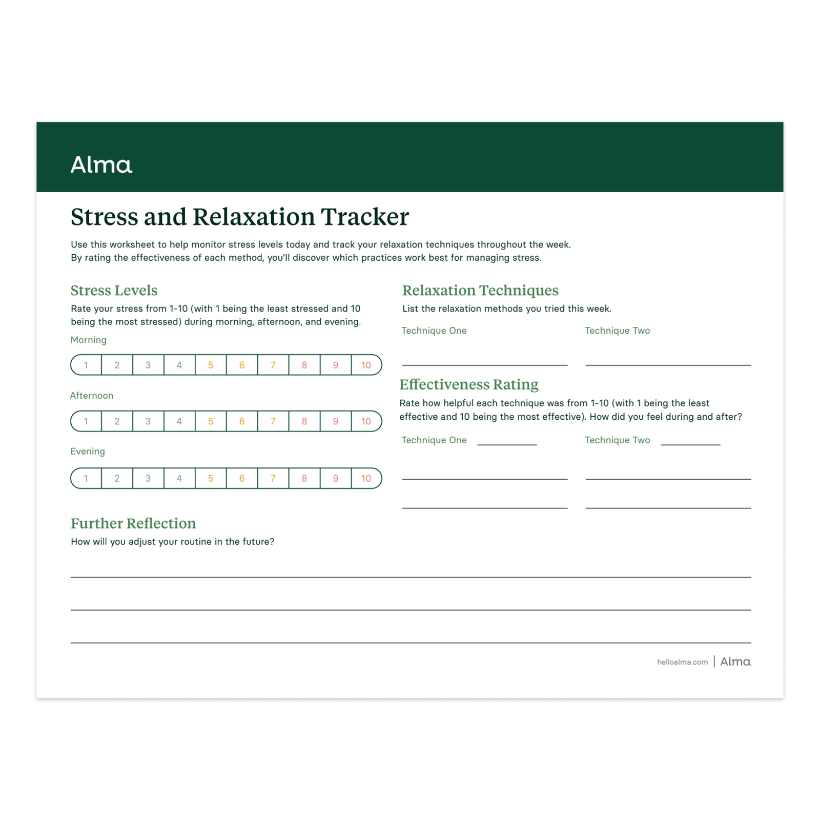 Relaxation Routine Worksheet for Stress Relief — Alma