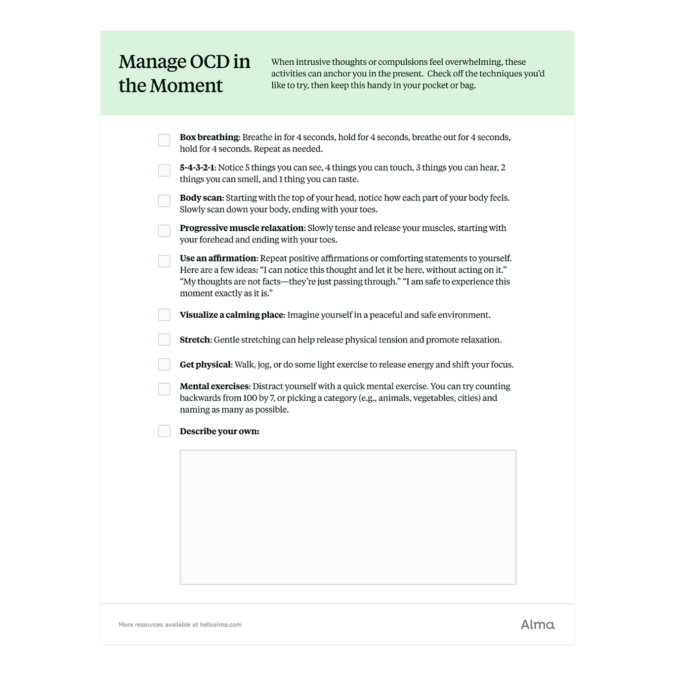 Worksheet for Managing OCD Symptoms in the Moment — Alma