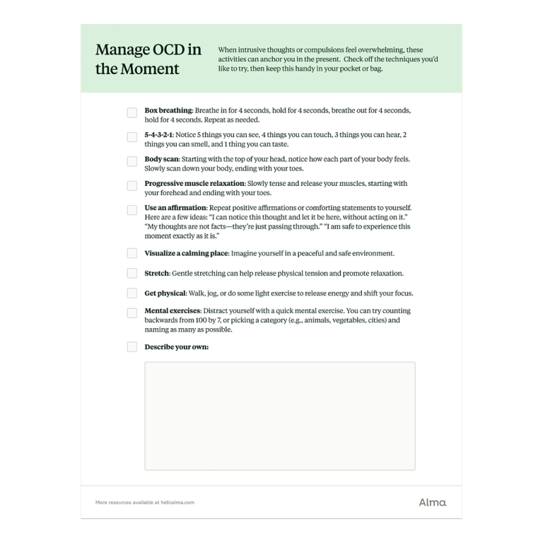 Worksheet for Managing OCD Symptoms in the Moment — Alma