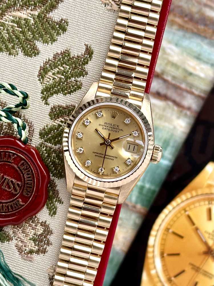 Rolex Lady-Datejust "Diamond" 69178G Gold 1989 with original box and papers
