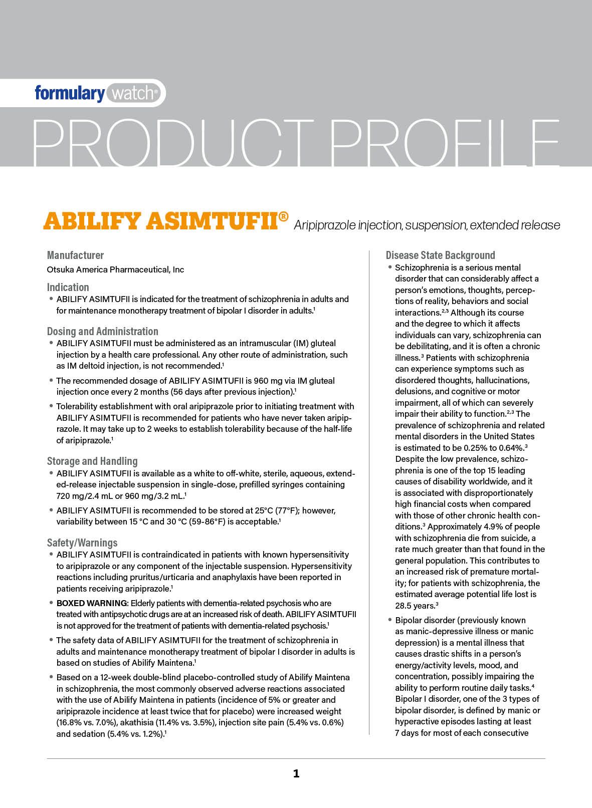 Product Profile: ABILIFY ASIMTUFII (aripiprazole injection, suspension ...