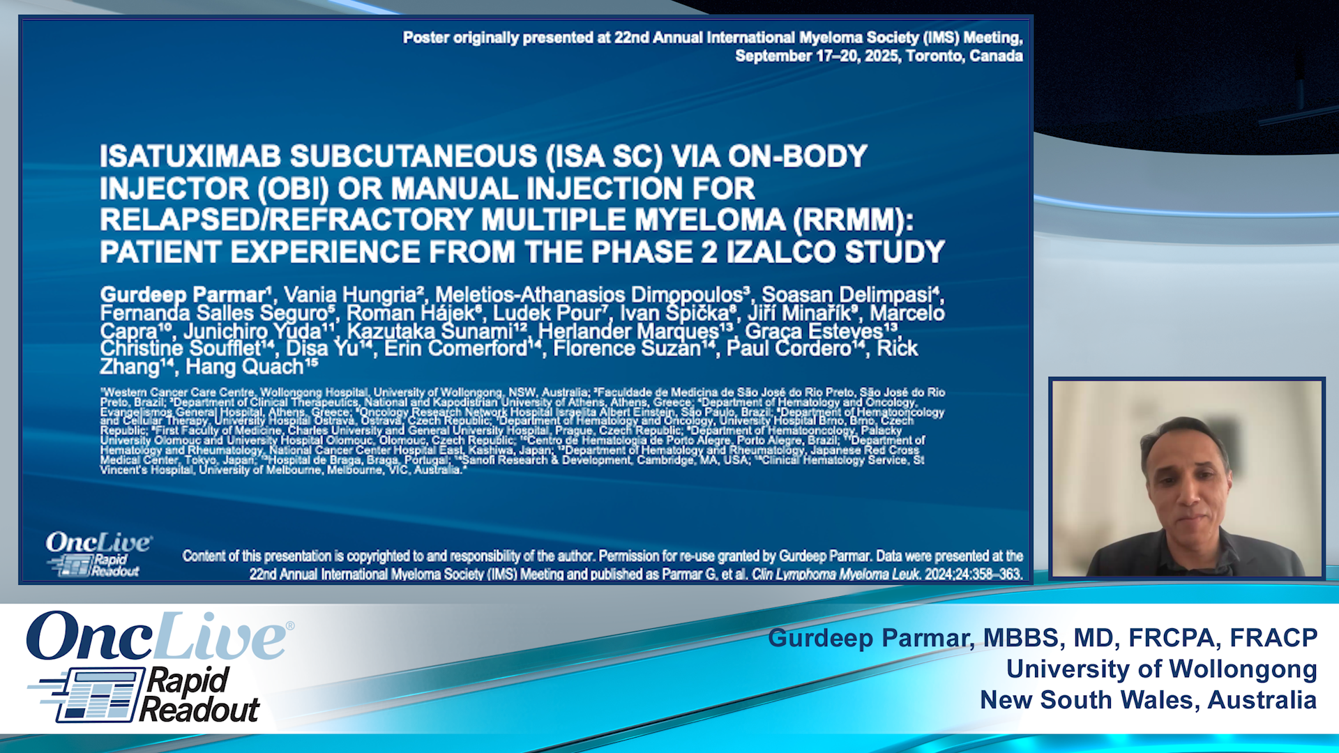 Isatuximab Subcutaneous (ISA SC) via On-Body Injector (OBI) or Manual ...