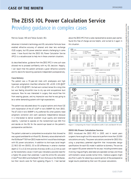 The ZEISS IOL Power Calculation Service. Providing guidance in complex ...