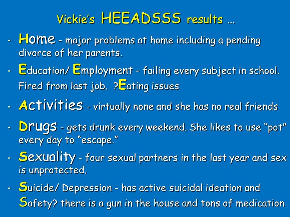 The HEEADSSS Psychosocial Inventory