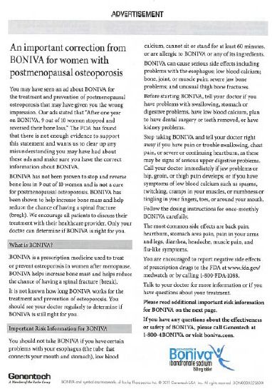 Genentech Runs Voluntary Corrective Ads for Boniva | PharmExec