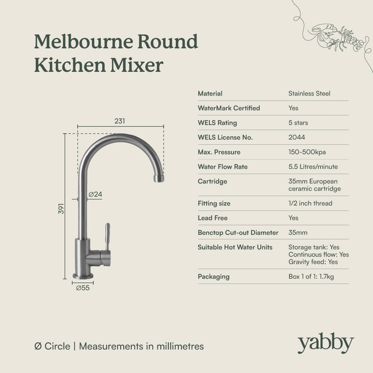 Melbourne Round Kitchen Mixer Antique Brass | Yabby