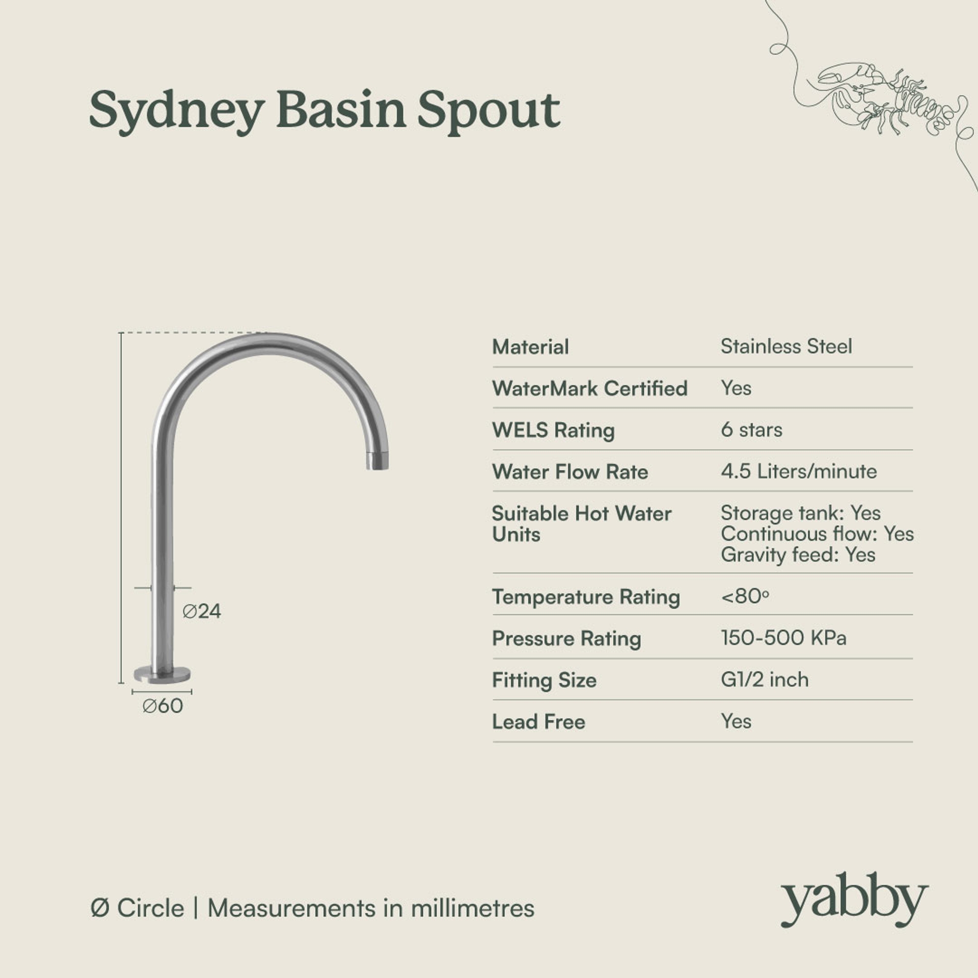 Sydney Basin Spout + Benchtop Progressive Mixer Stainless Steel | Yabby