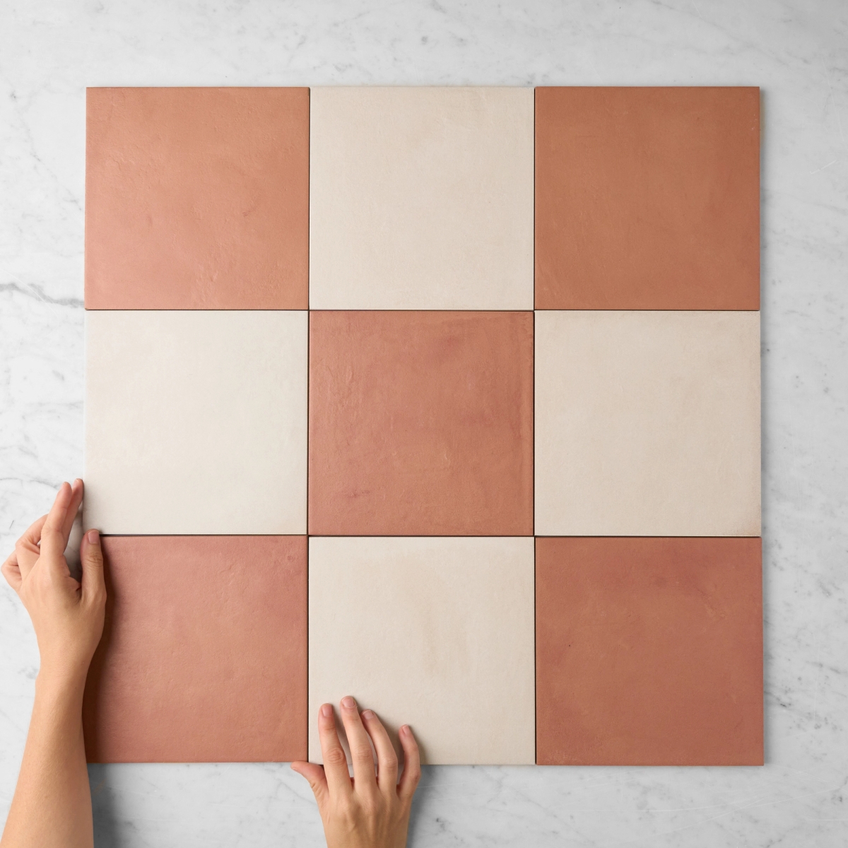 Bronte Checkerboard Terracotta & White Tile | TileCloud