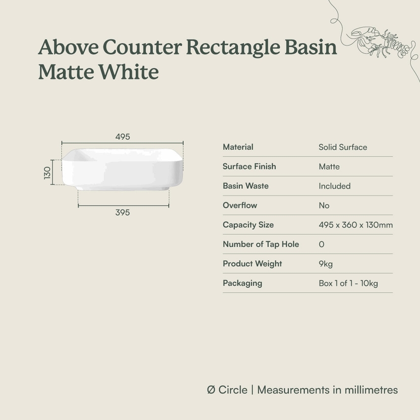 Above Counter Rectangle Basin Matte White | TileCloud