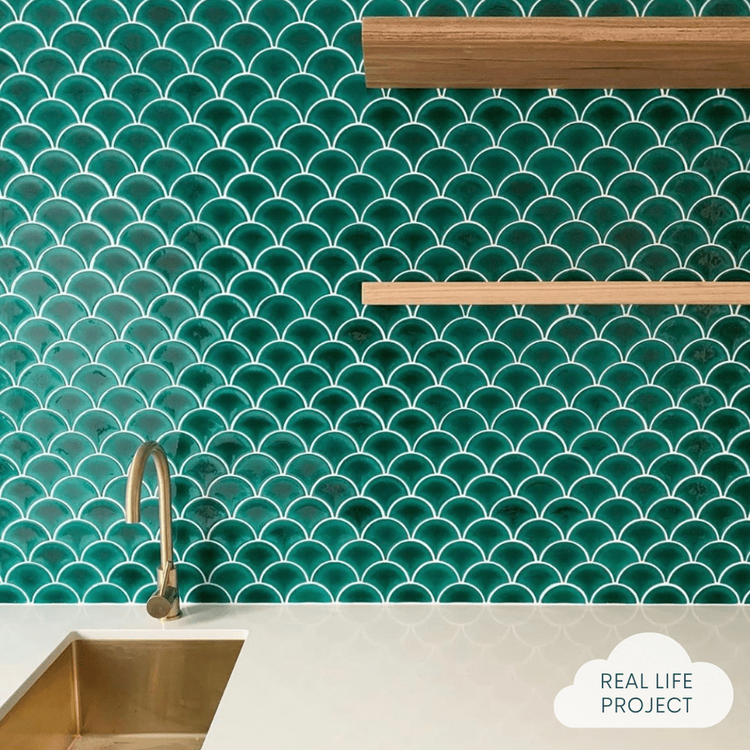 Coral Bay Gloss Teal Fish Scale Tile | TileCloud