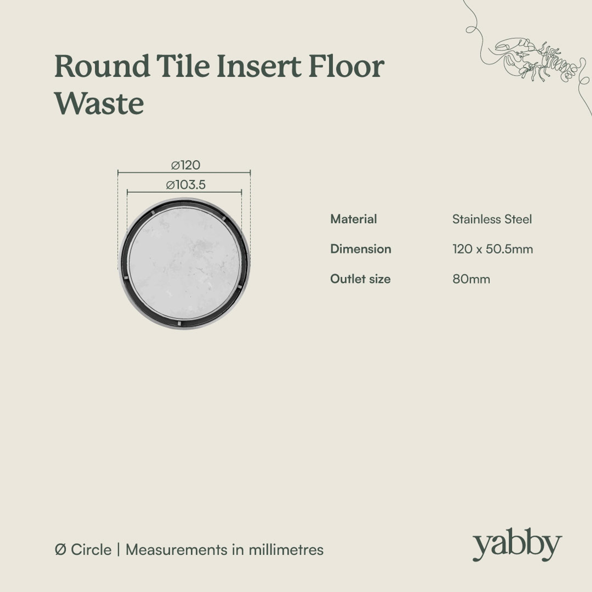 Round Tile Insert Floor Waste Antique Brass | Yabby