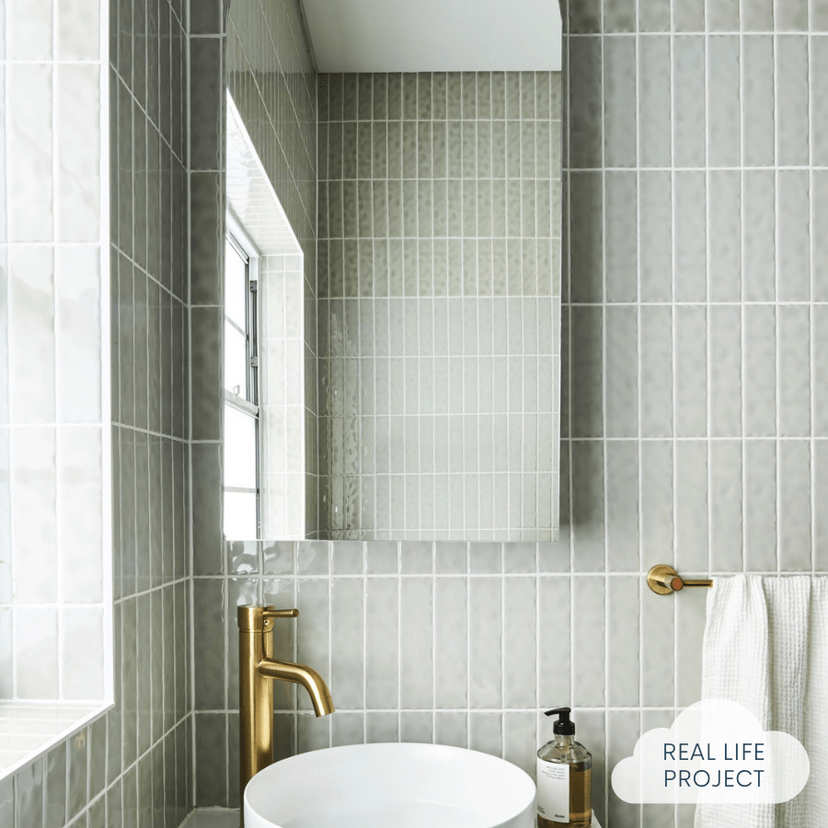 Newport Gloss Mini Subway Sage Green Tile | TileCloud
