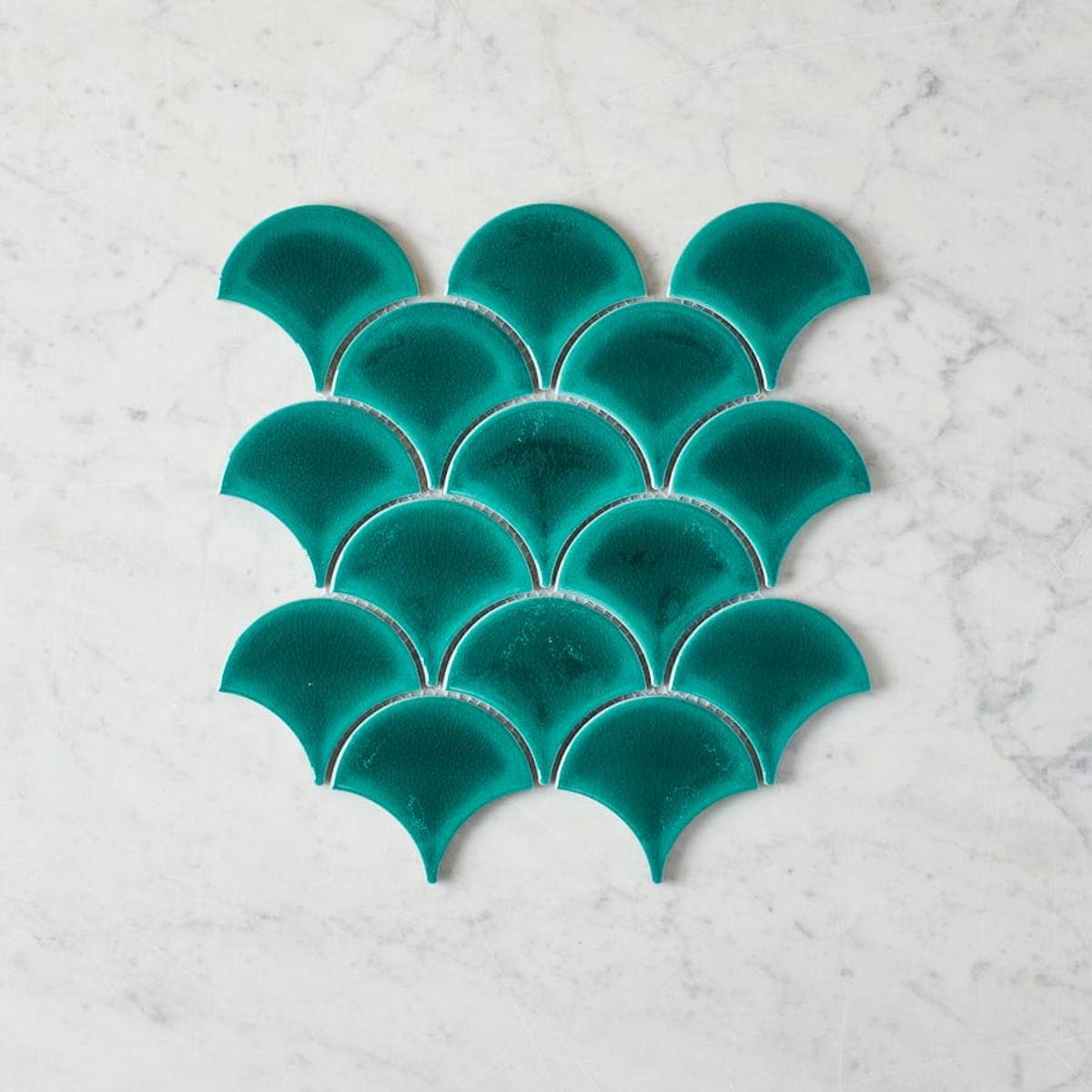 Coral Bay Gloss Teal Fish Scale Tile | TileCloud