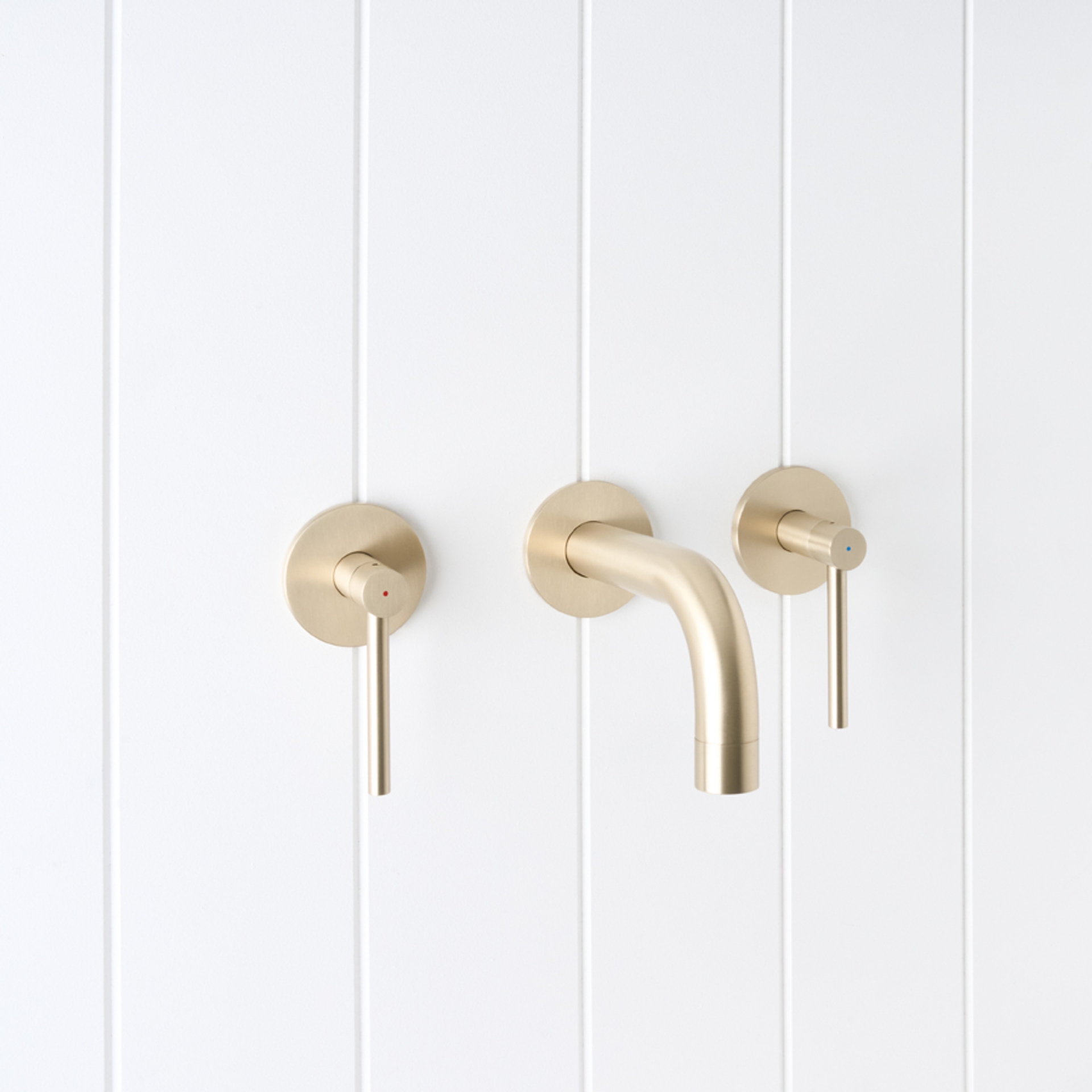 Sydney Wall Spout + Double Handle Taps Warm Brushed Nickel | Yabby
