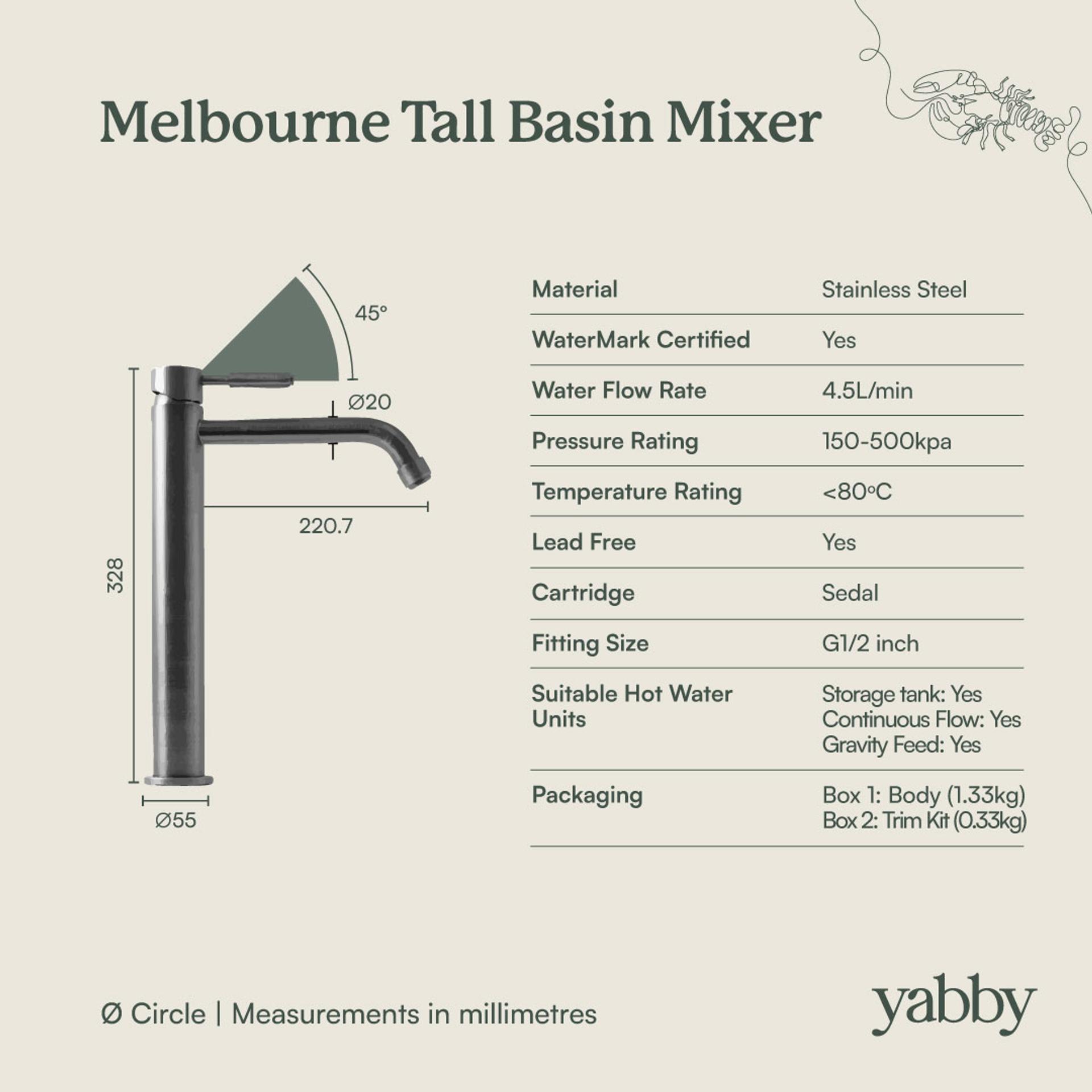 Melbourne Tall Basin Mixer Brushed Brass | Yabby