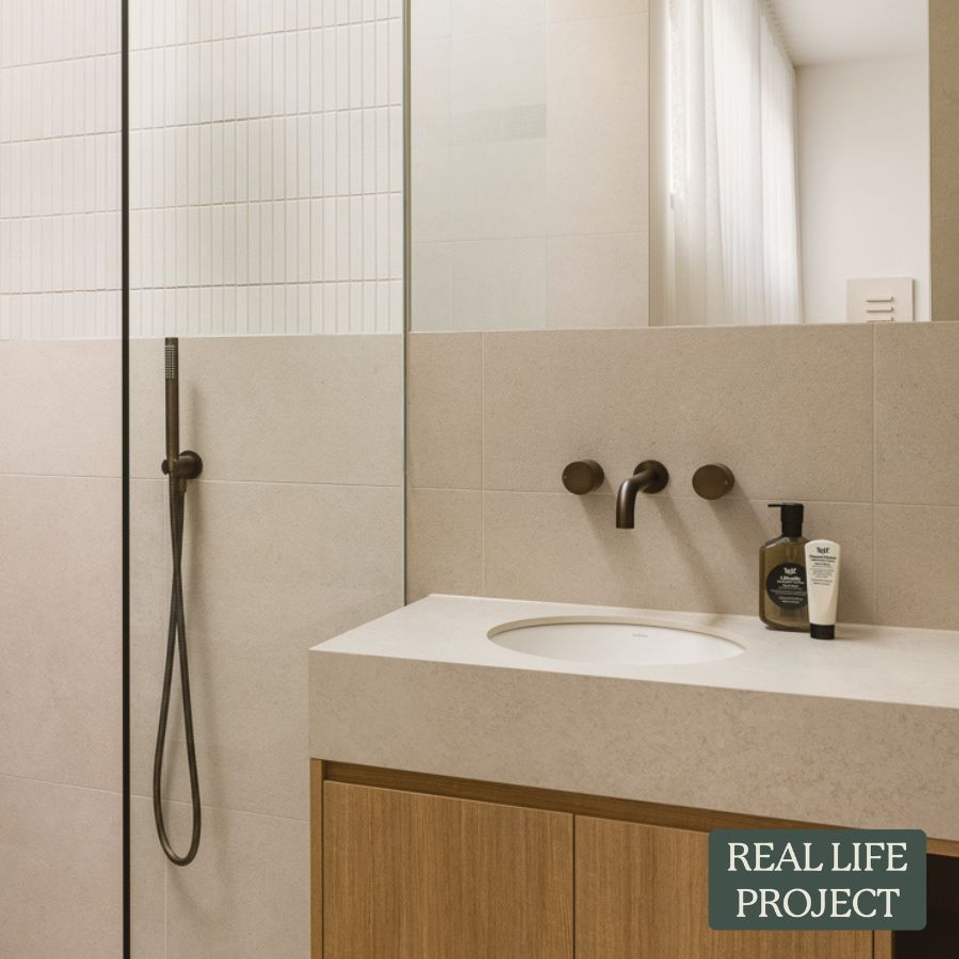 Sydney Wall Spout + Round Wall Taps Antique Brass | Yabby