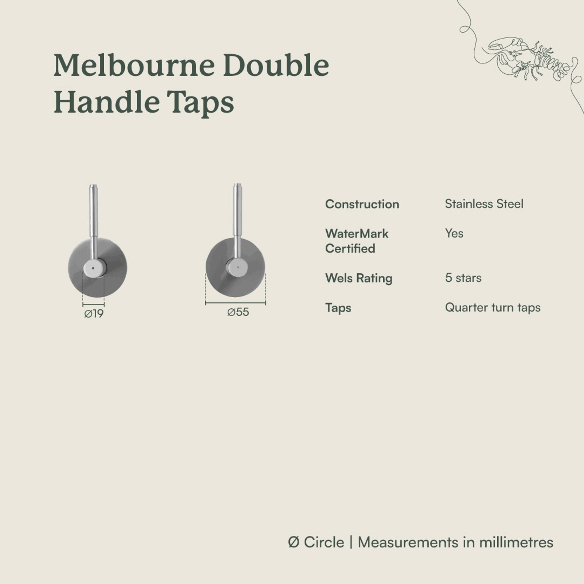 Melbourne Double Handle Taps Antique Brass | TileCloud