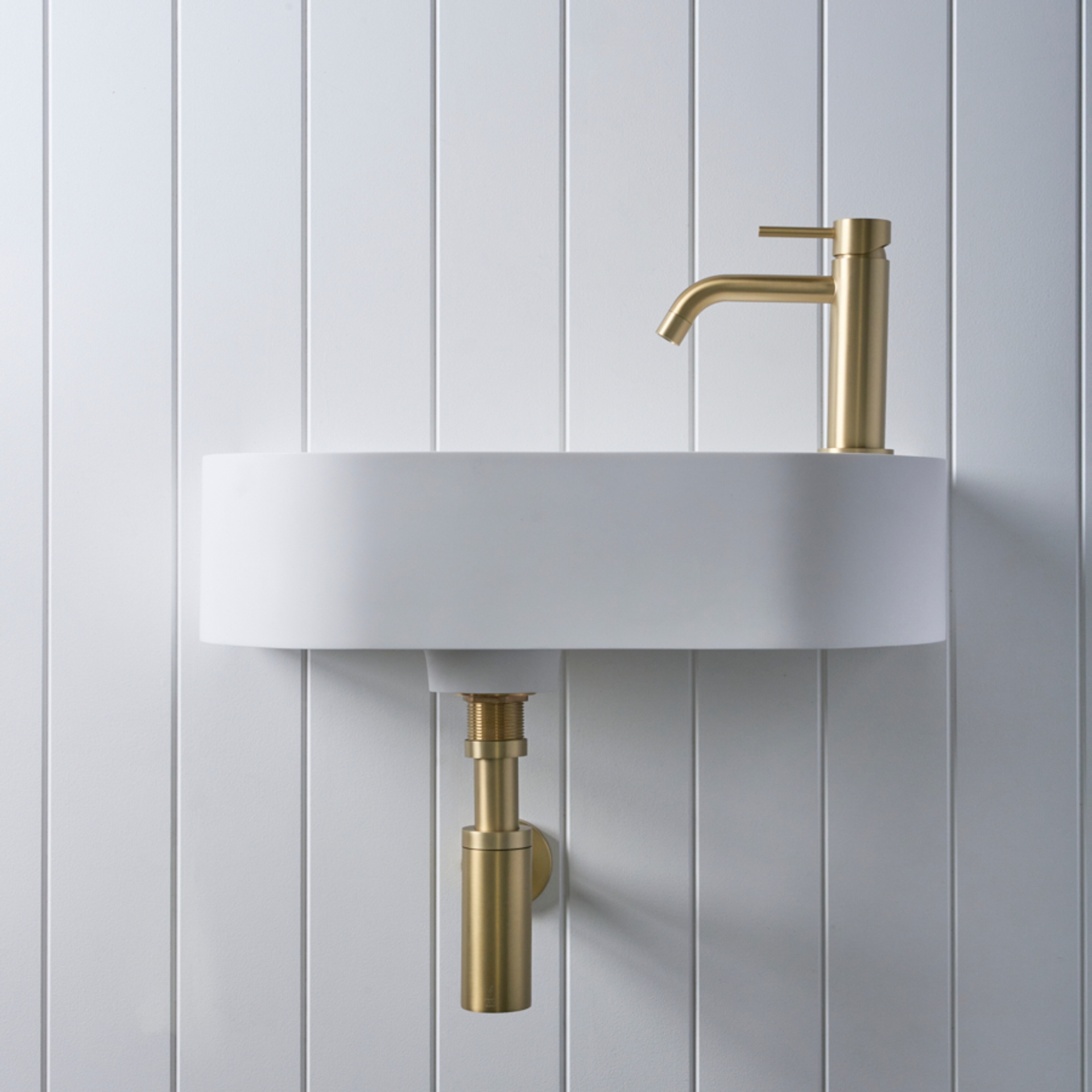 Wall Hung Basin with Short Basin Mixer Set Brushed Brass | Yabby