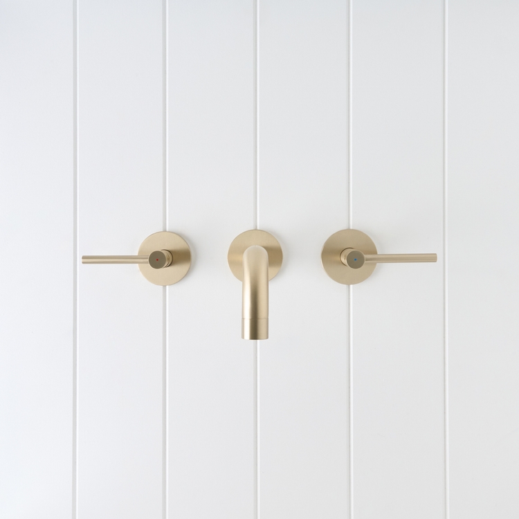 Sydney Wall Spout + Double Handle Taps Warm Brushed Nickel | Yabby
