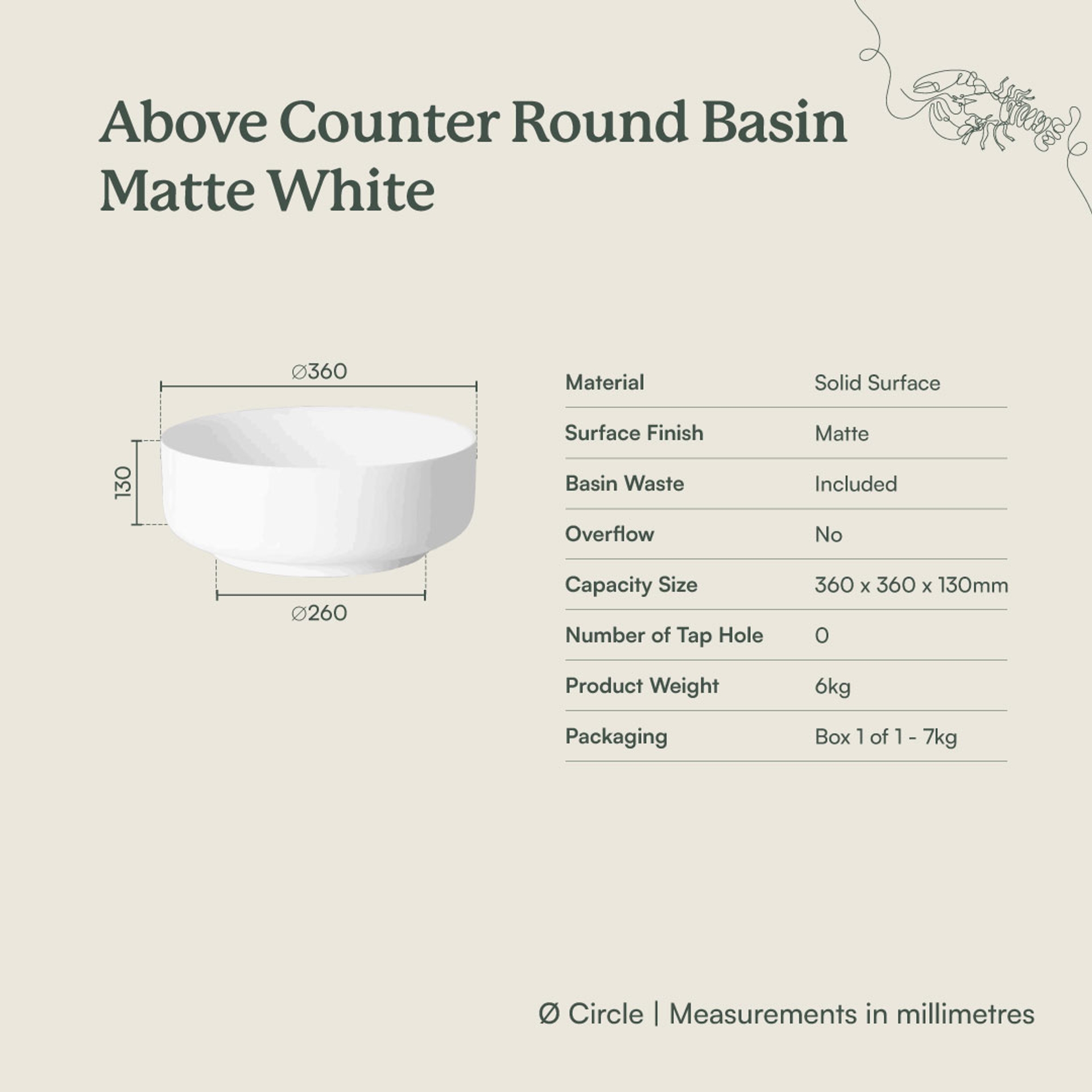 Above Counter Round Basin Matte White | TileCloud