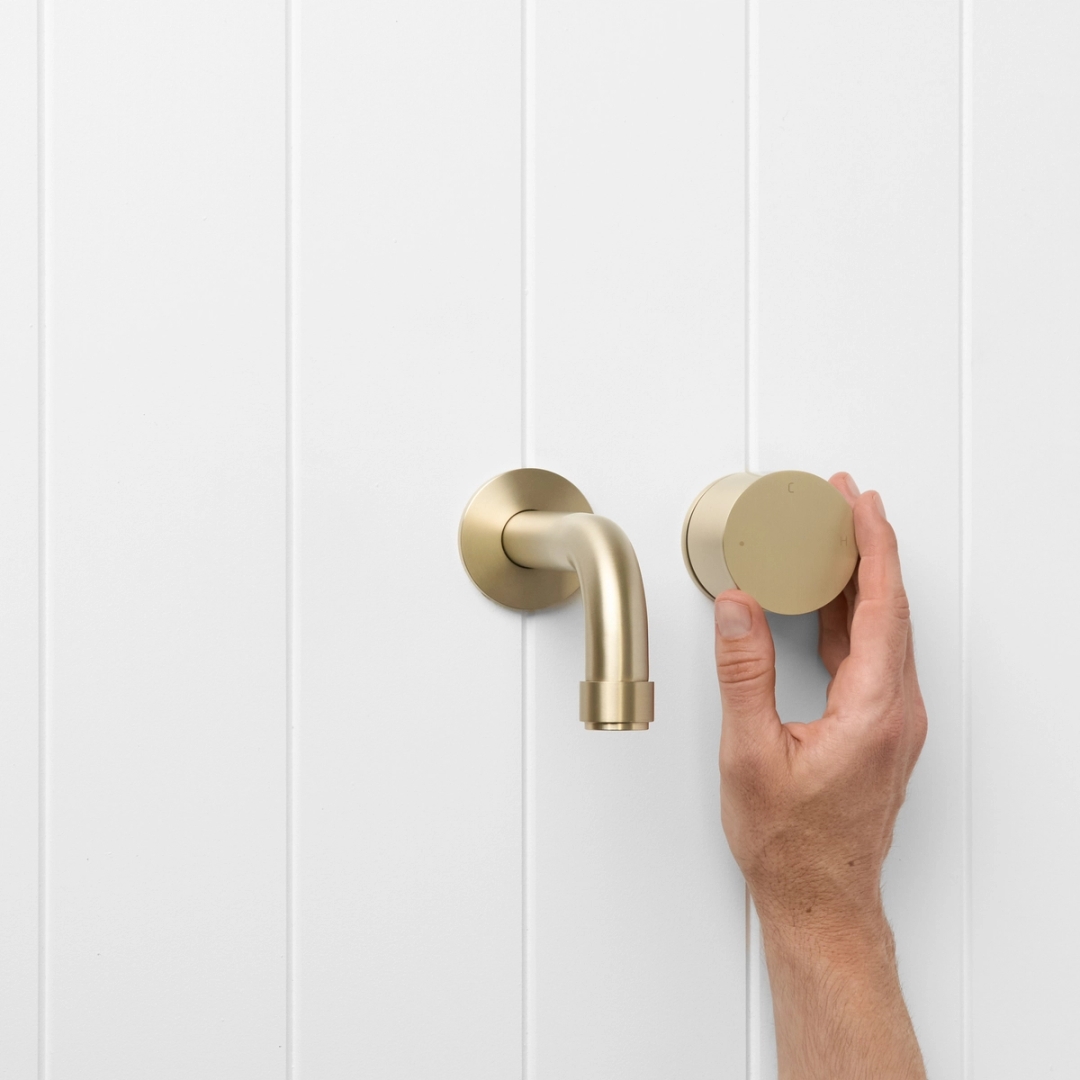 Melbourne Wall Spout +Progressive Mixer Warm Brushed Nickel | Yabby