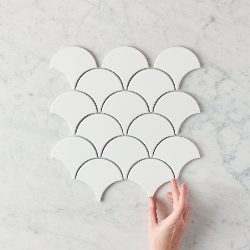 Coral Bay Matte White Fish Scale Tile | TileCloud
