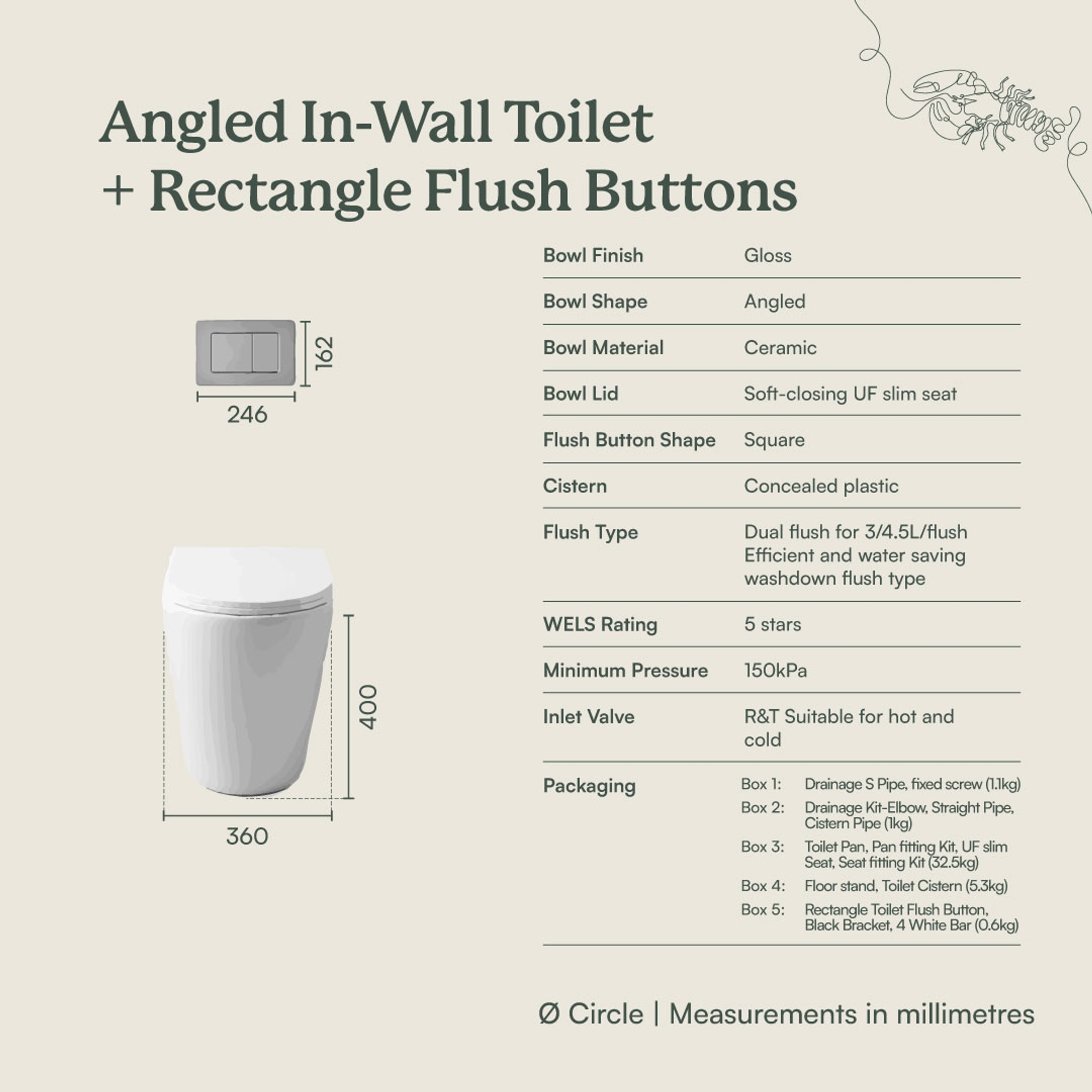 Angled In-Wall Toilet With Rectangle Gunmetal Buttons | TileCloud