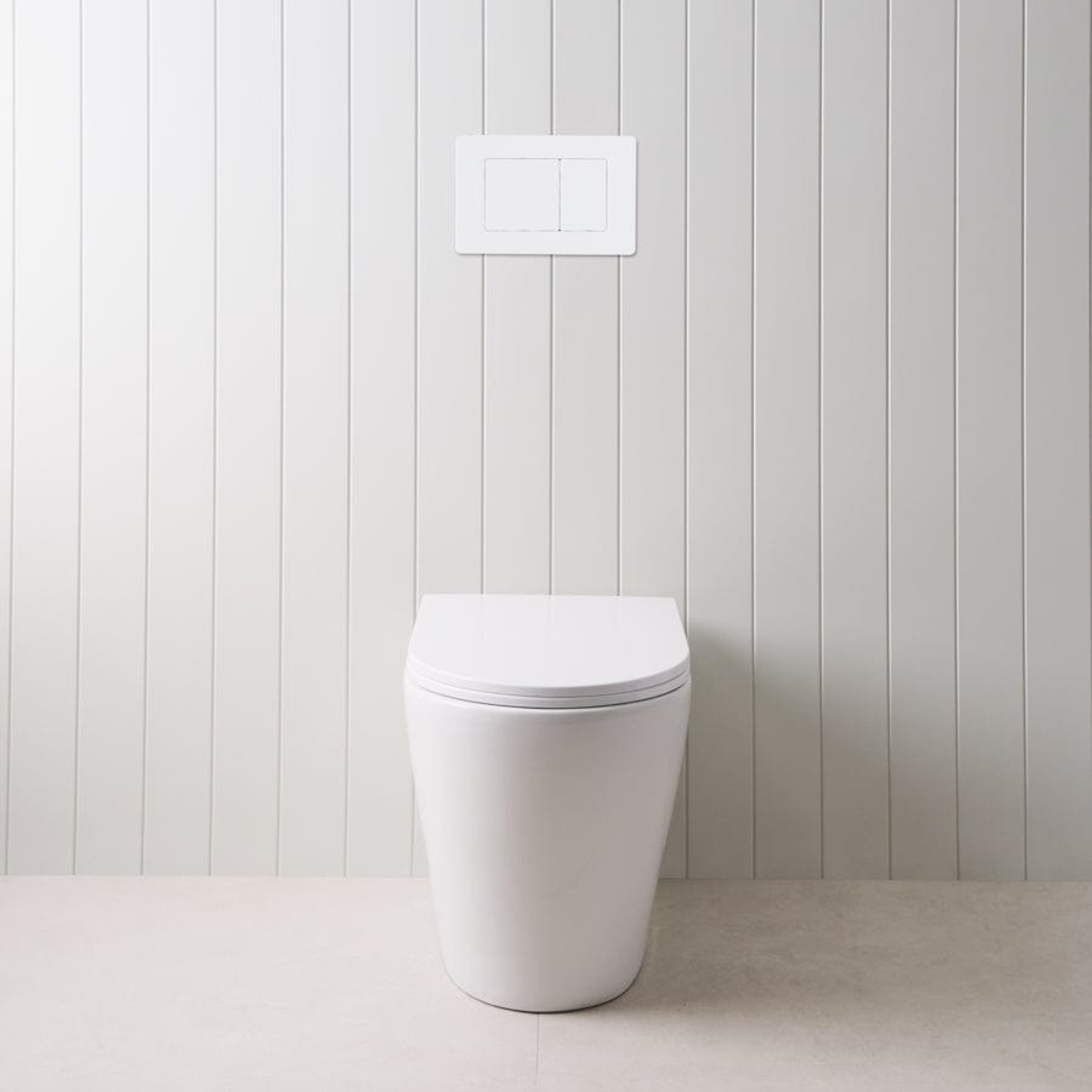 Angled In-Wall Toilet With Rectangle Matte White Buttons | TileCloud