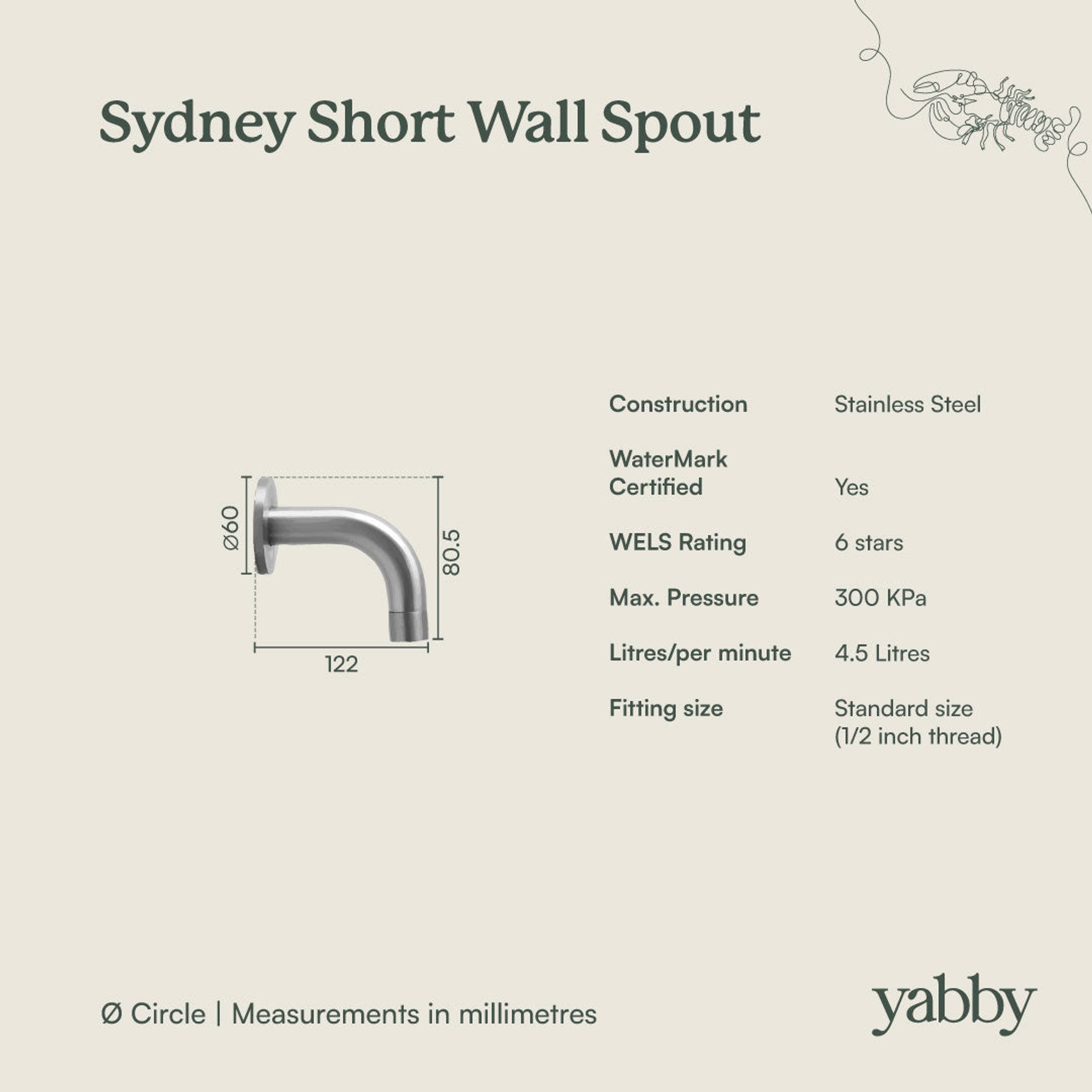 Sydney Short Wall Spout Antique Brass | Yabby