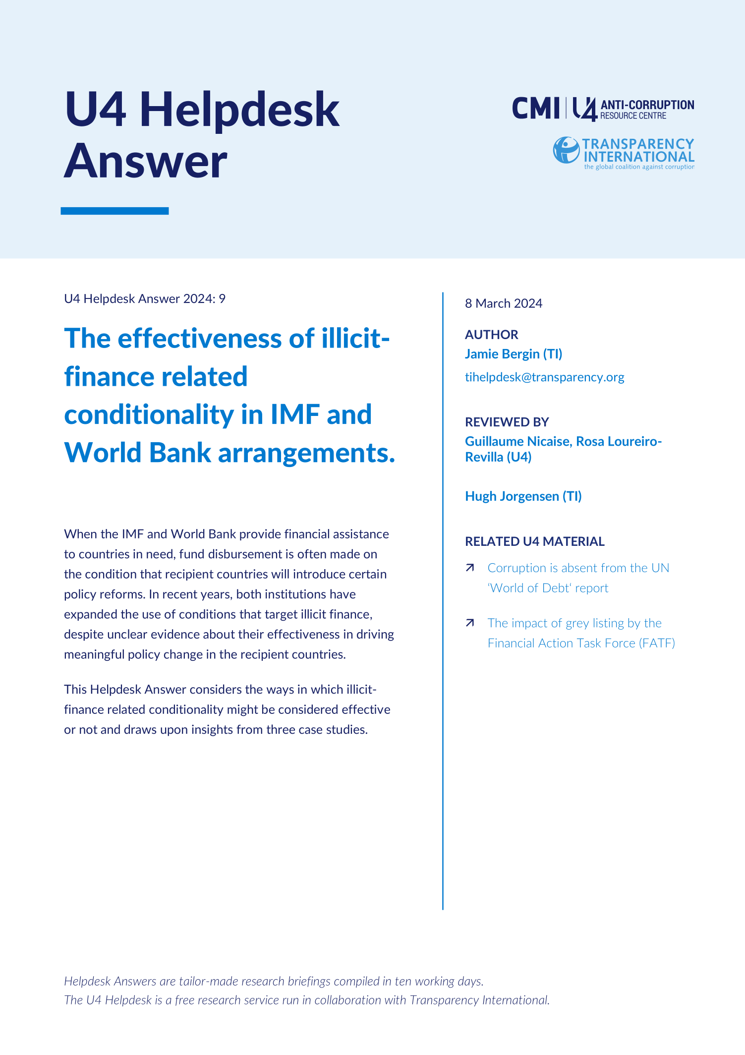The effectiveness of illicit-finance related conditionality in IMF and ...