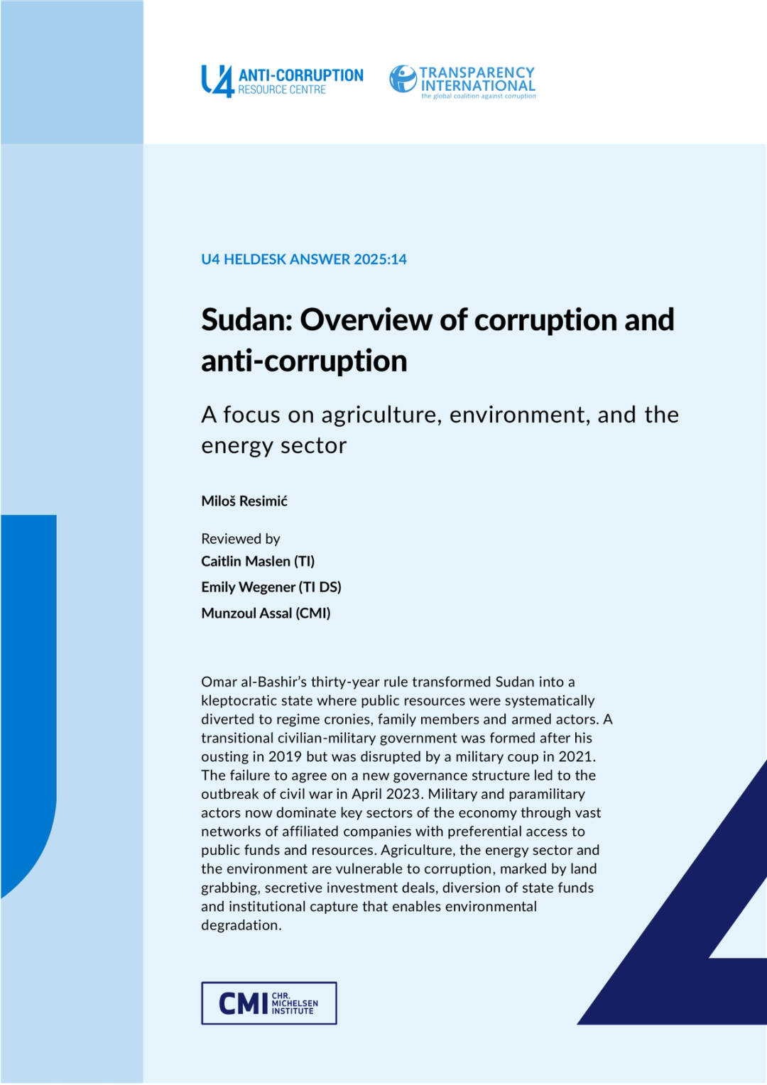 Sudan: Overview of corruption and anti-corruption