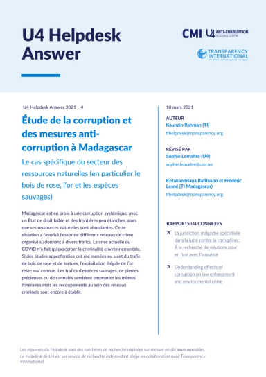 Étude de la corruption et des mesures anti-corruption à Madagascar