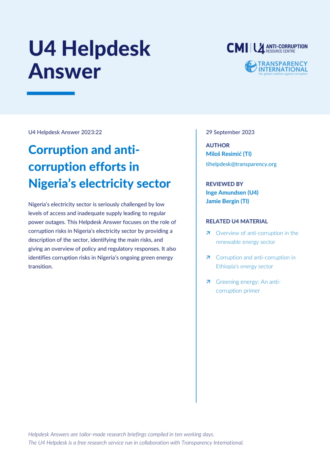 Corruption and anti-corruption efforts in Nigeria’s electricity sector