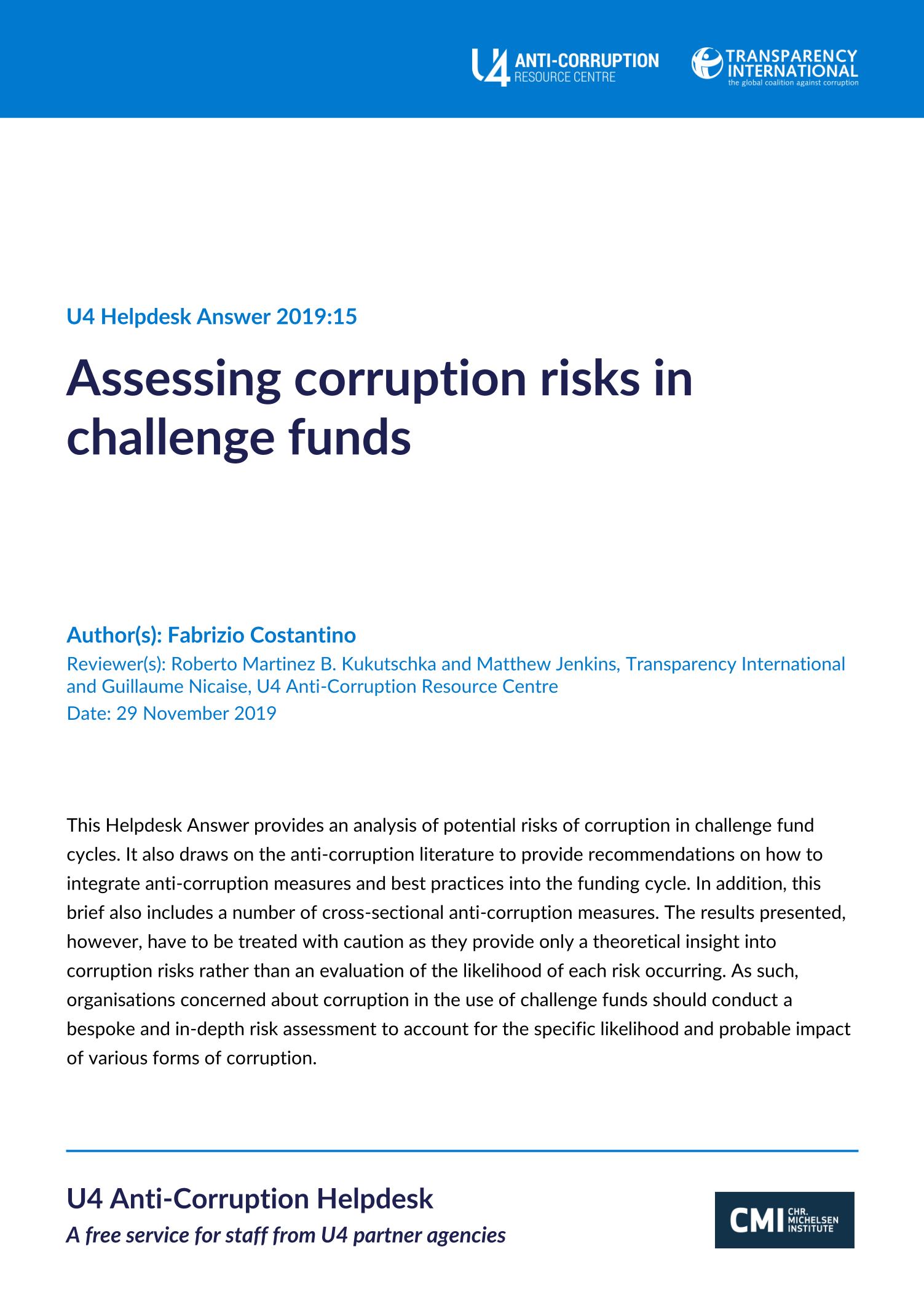 Assessing corruption risks in challenge funds