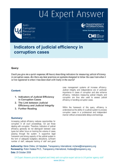 Indicators of judicial efficiency in corruption cases