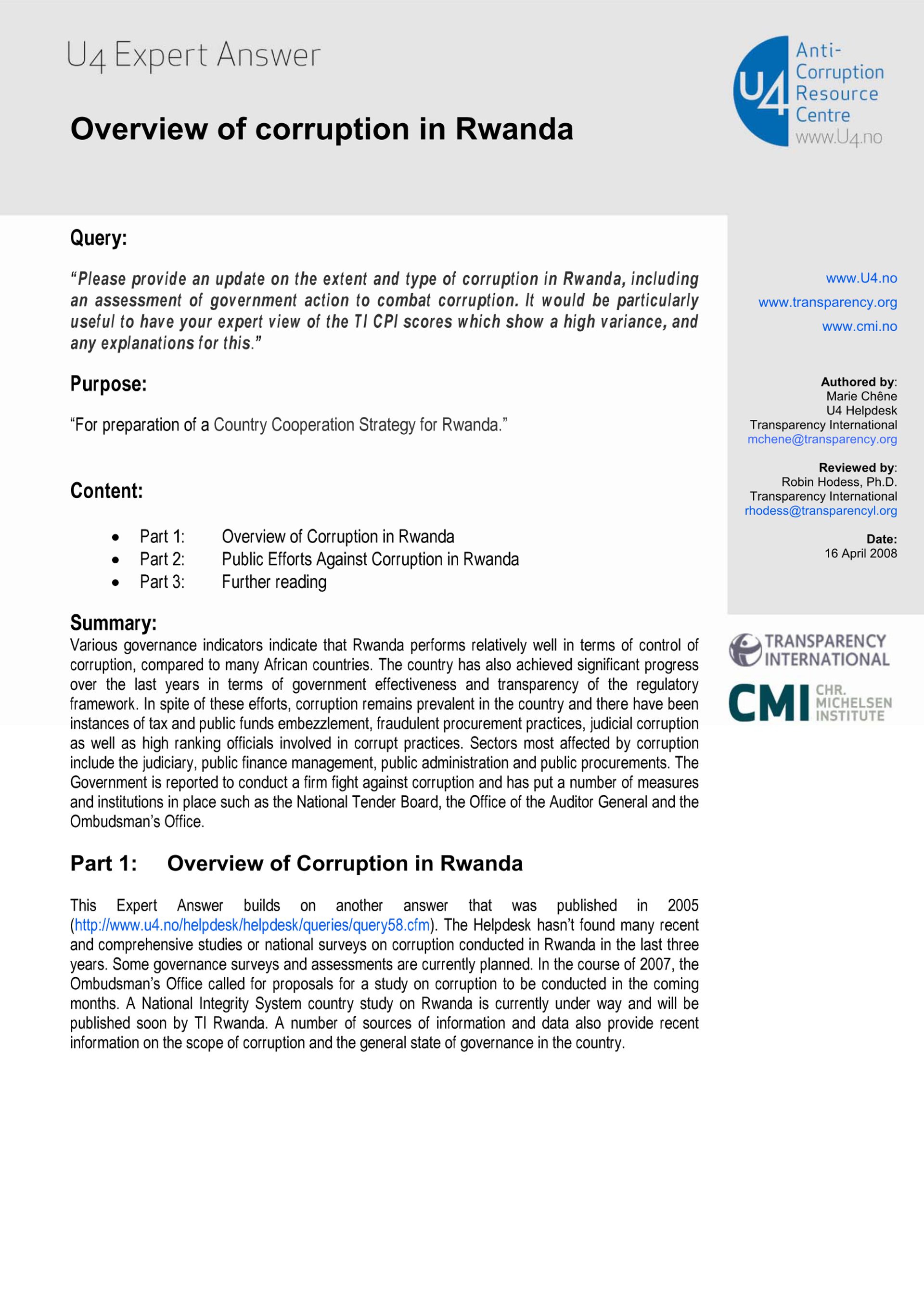 Overview of corruption in Rwanda