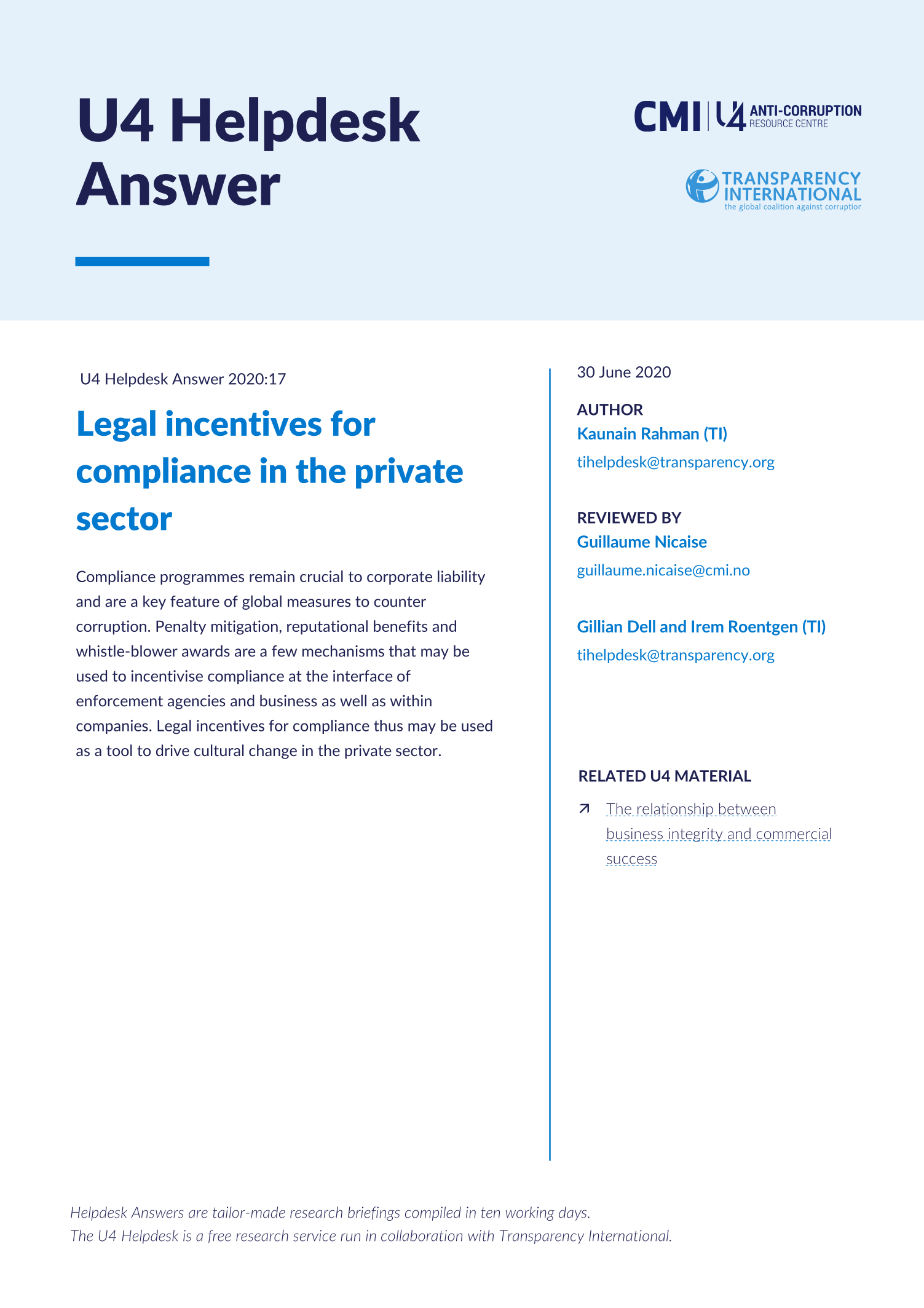 Legal incentives for compliance in the private sector