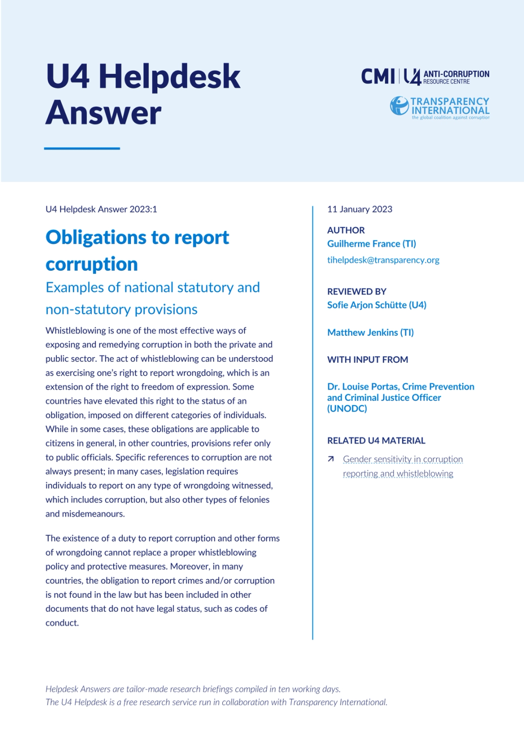Obligations to report corruption