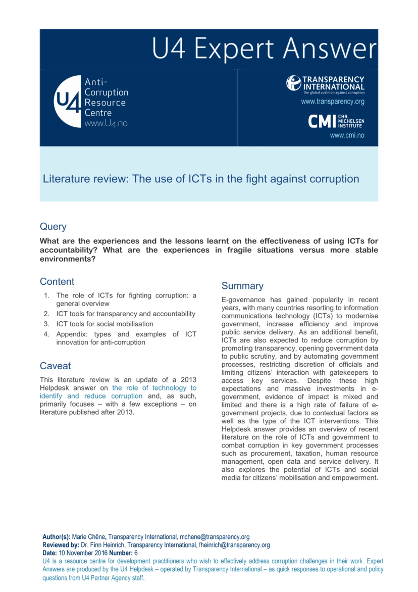 Literature review: The use of ICTs in the fight against corruption