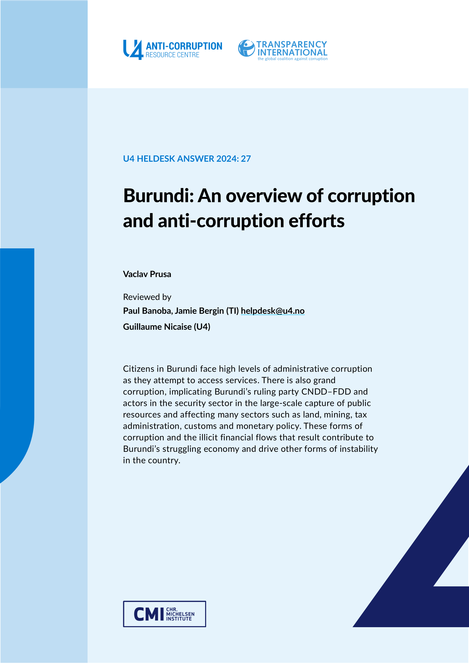 Burundi: An overview of corruption and anti-corruption efforts